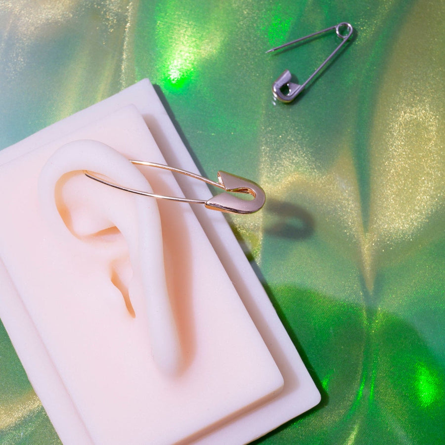 Gold Plated Safety Pin Hoop Earrings